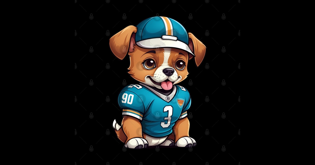 Cute Puppy Wearing Football Jersey and Hat - Football - Posters and Art ...