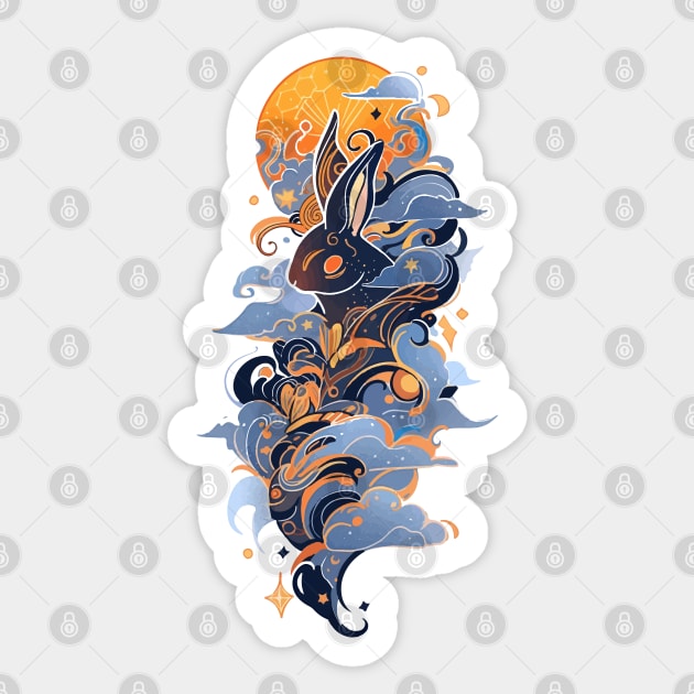 A cloudy japanese rabbit spirit watercolor - Rabbit - Sticker | TeePublic