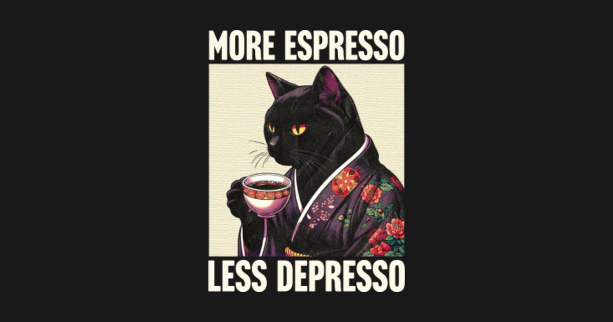 More Espresso Less Depresso Funny Coffee Cat - Funny Coffee Cat - T ...