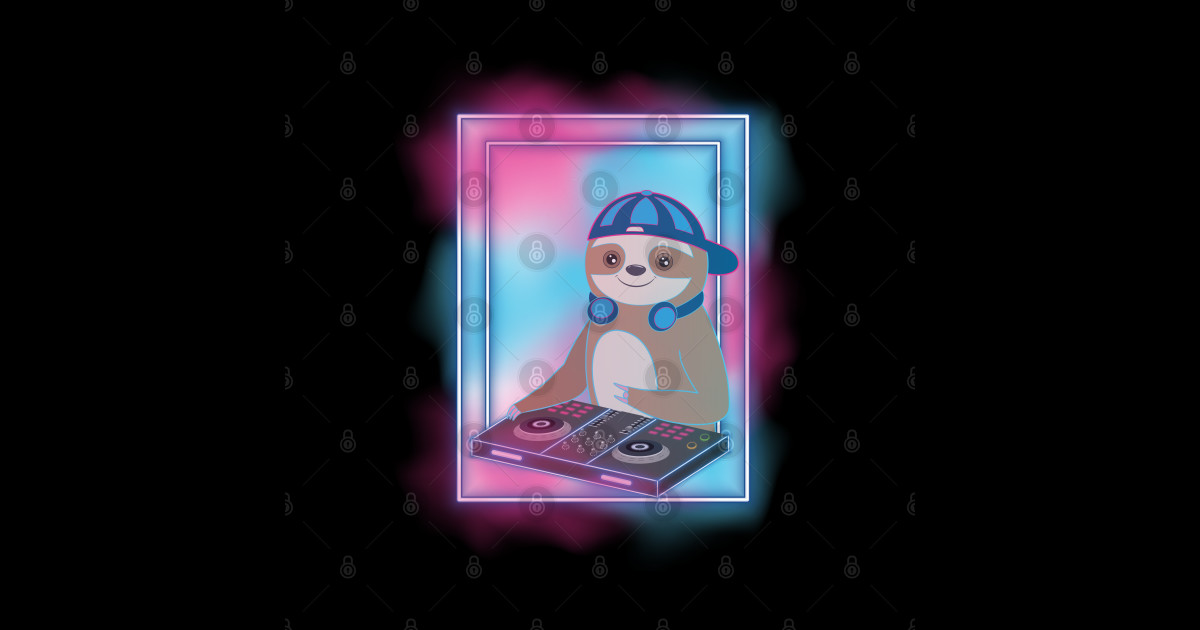 Cute Baby Sloth Playing Dj With Headphones - Dj Sloth - Posters and Art ...