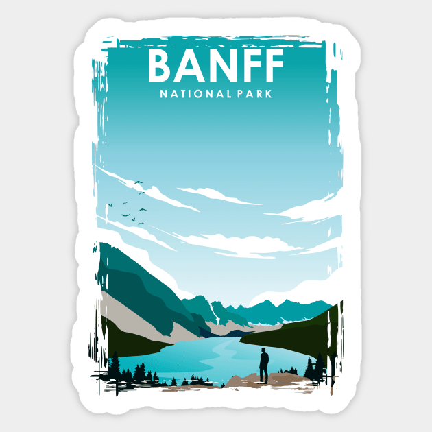 Banff national park vintage travel poster art - Banff - Sticker | TeePublic
