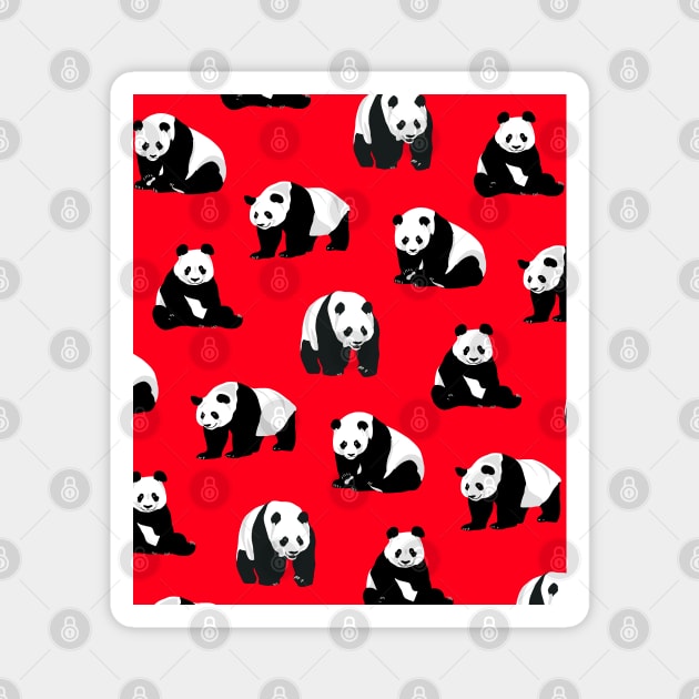 Pandas on a Red Background - Panda - Magnet | TeePublic