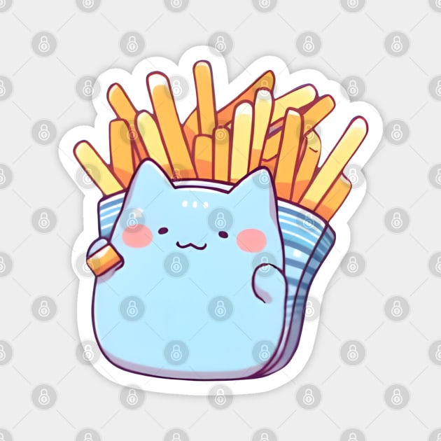 French Fries Cat Cute-Kawaii - French Fries Humor - Magnet | TeePublic