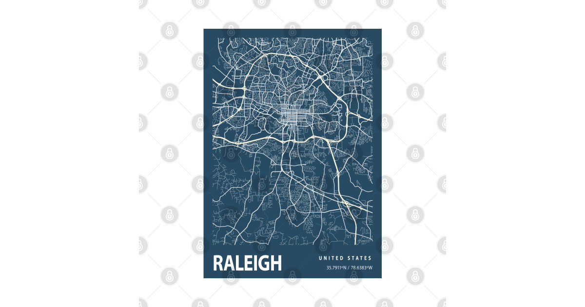 Raleigh Blueprint Street Map, Raleigh Colour Map Prints - Raleigh ...