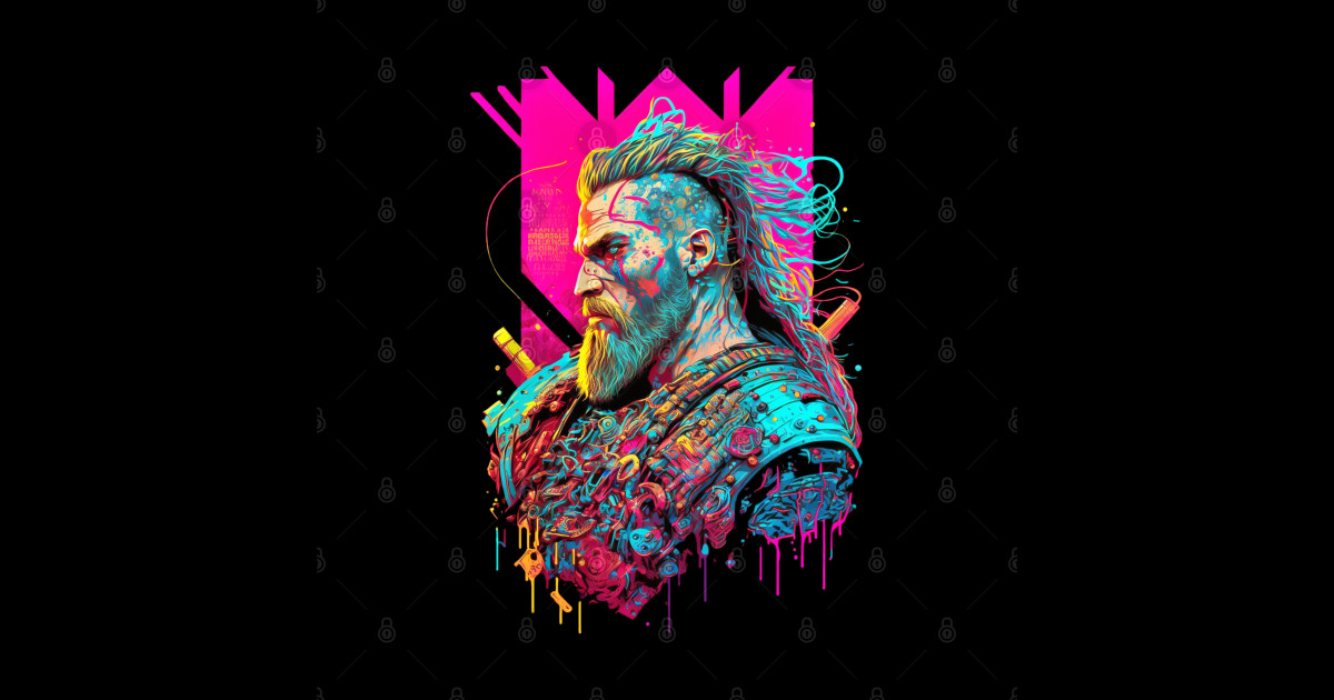 Neon Cyberpunk Viking - V1.09 - Steampunk - Sticker | TeePublic