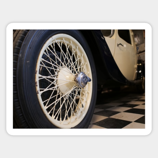 Old spoke wheel of vintage car in cream colour - Tyre - Sticker | TeePublic