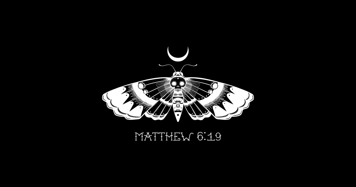 Moth Traditional Tattoo Bible Verse Matthew 6:19 - Moth - Sticker ...