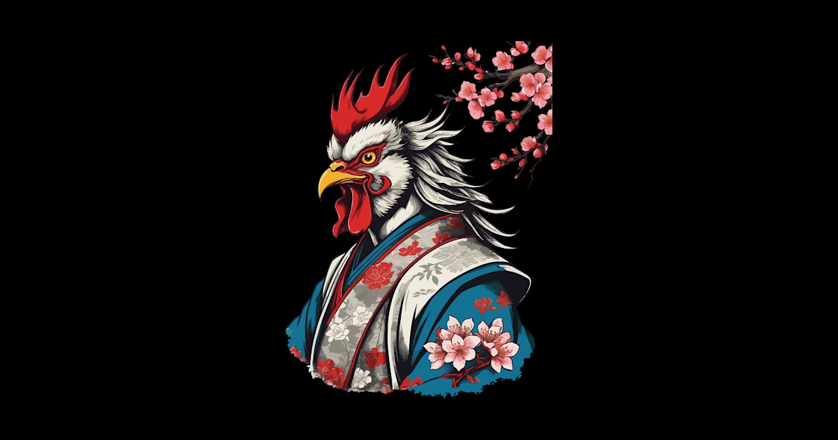 Samurai rooster in Ukiyo-e style retro design - Samurai Picture ...