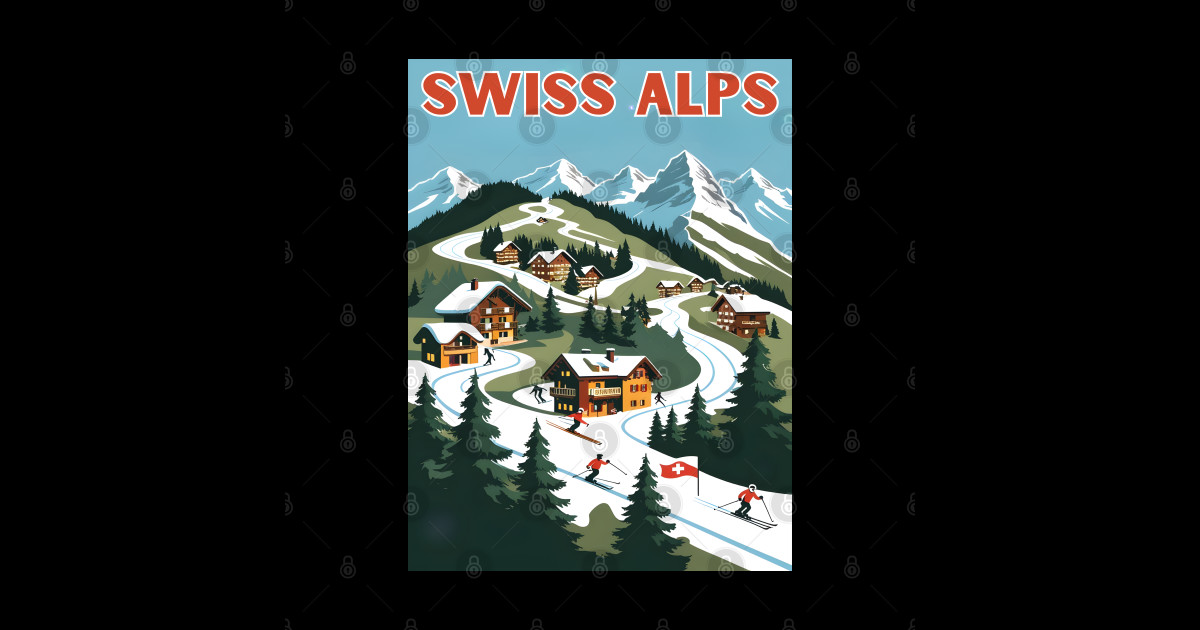 A Vintage Travel Illustration of the Swiss Alps - Swiss Alps - Pin ...