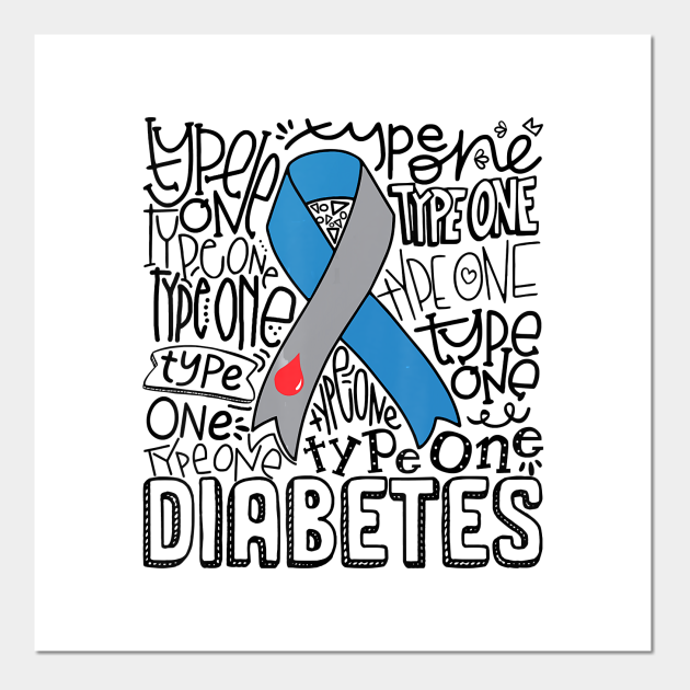Diabetes awareness Grey Blue Ribbon Typography Type 1 Diabetes Gift ...