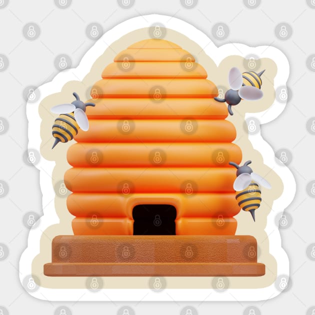 Bee Hive Illustration - Bee Hive - Sticker | TeePublic