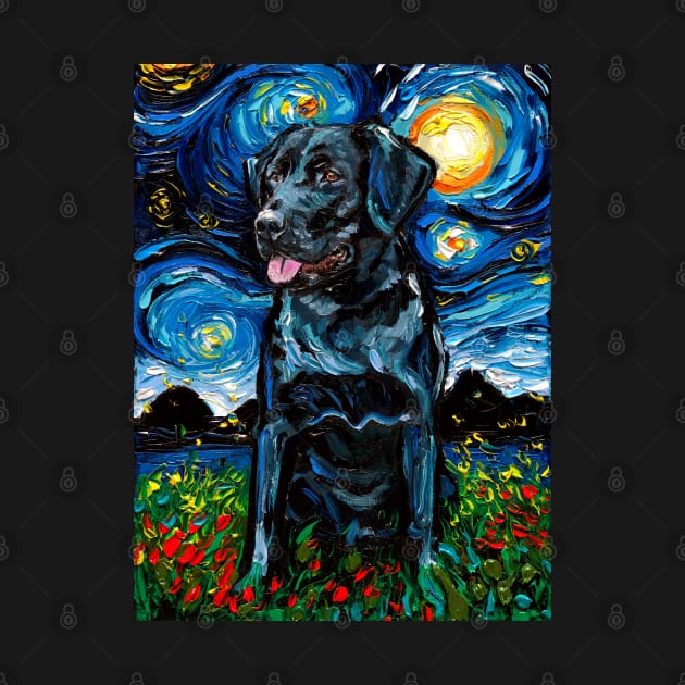 Seated Black Labrador Starry Night - Seated Black Labrador - T-Shirt ...