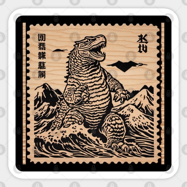 Big-G Woodblock Stamp - Godzilla - Sticker | TeePublic