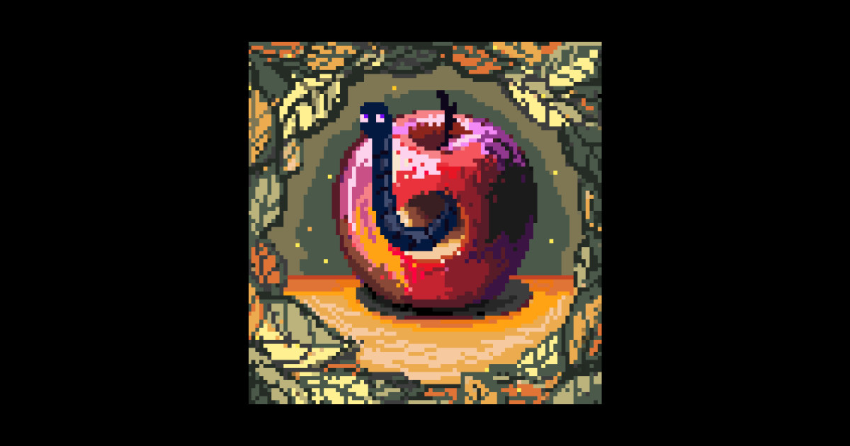 Cute worm in an apple pixel art - Fall - Sticker | TeePublic