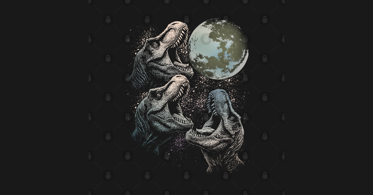Three Velociraptor Dinosaur Howling To Moon Vintage Style - Funny ...