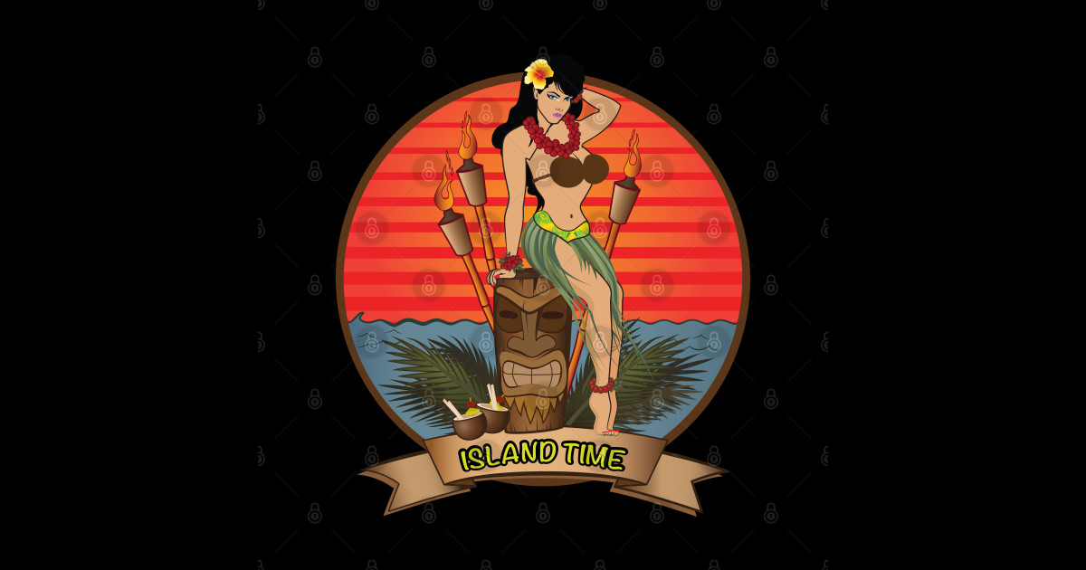 Hula Girl on Island Time - Hula Girl - Sticker | TeePublic