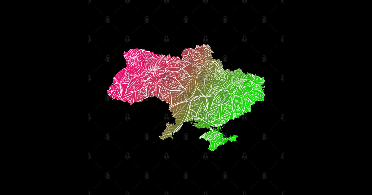 Colorful mandala art map of Ukraine with text in pink and green ...