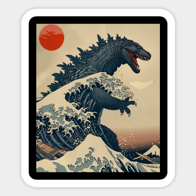 Hokusai meet The great kaiju off kanagawa - Kaiju - Sticker | TeePublic