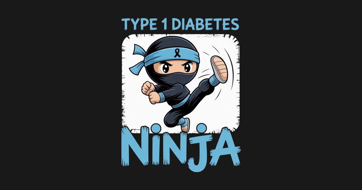 Type 1 Diabetes Ninja Blue & Gray Ribbon T1D Warrior Fighter - Type 1 ...