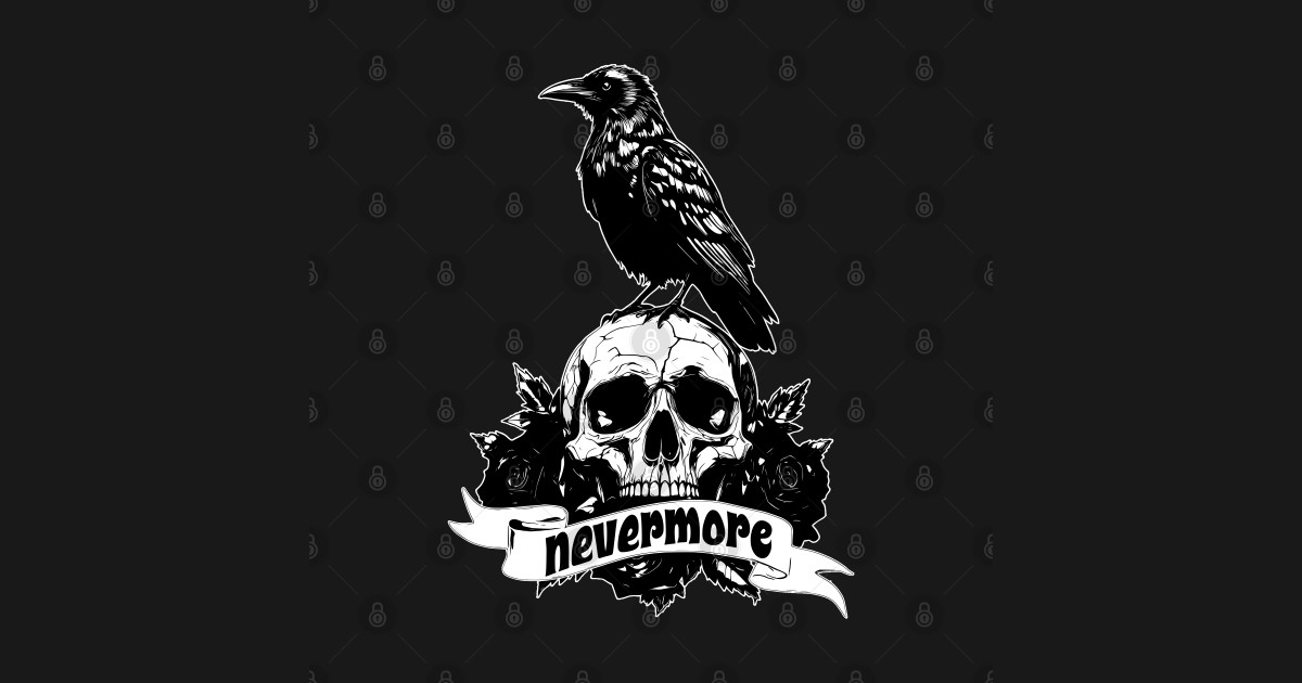 Raven nevermore ,Poe, black and white design, Gothic Nevermore, crow ...