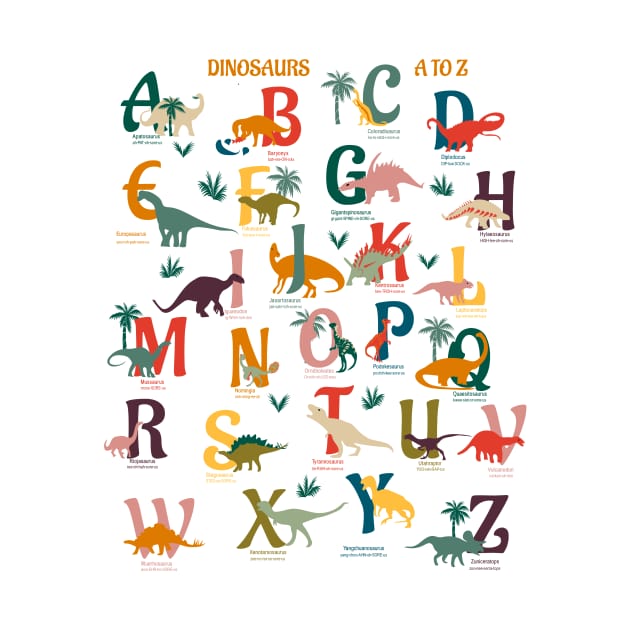 Dinosaurs A to Z- Rainbow Dinos Chart - Dinosaur - T-Shirt | TeePublic