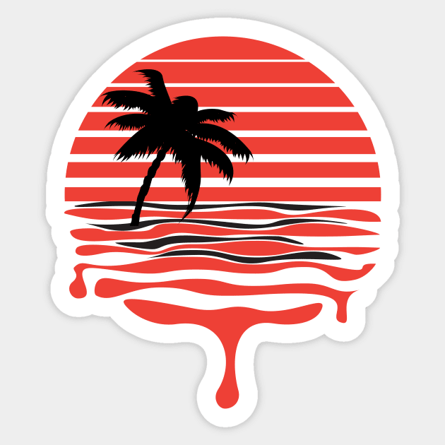 Retro Red Dripping Sunset - Retro Sunset - Sticker | TeePublic