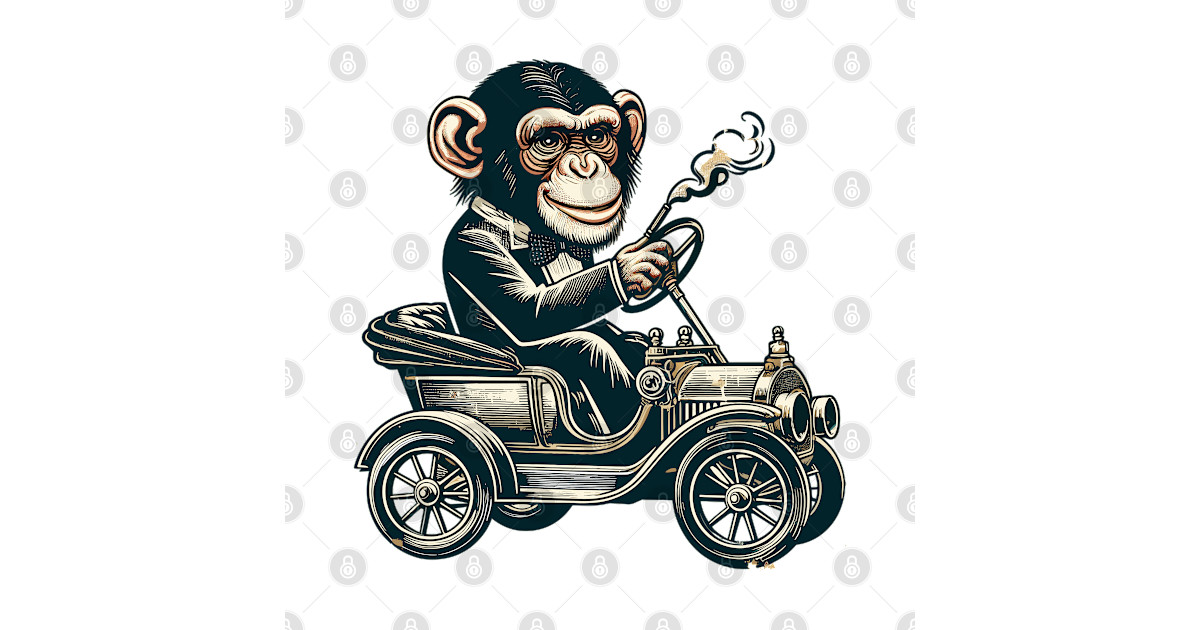 Cartoon Chimpanzee driving car - Chimpanzee - T-Shirt | TeePublic