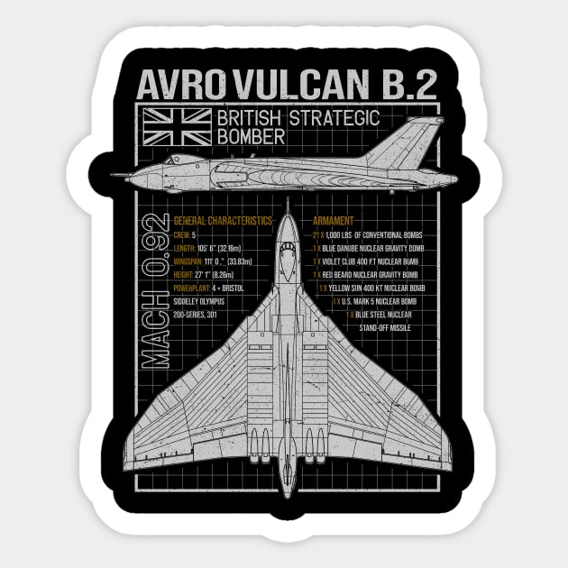 Vulcan Bomber Aircraft Plane Aeroplane Blueprint - Vulcan - Sticker ...