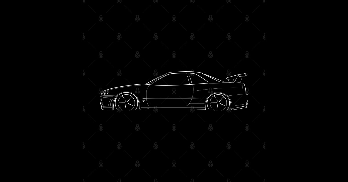 Nissan Skyline R34 GT-R - profile stencil, white - R34 - Tapestry ...