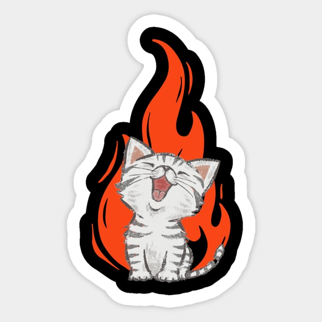 Cat in Fire - Cute Cat - Sticker | TeePublic