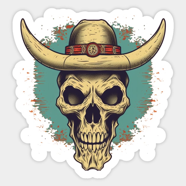 Retro 80s Western Cowboy Skull - Skull - Sticker | TeePublic