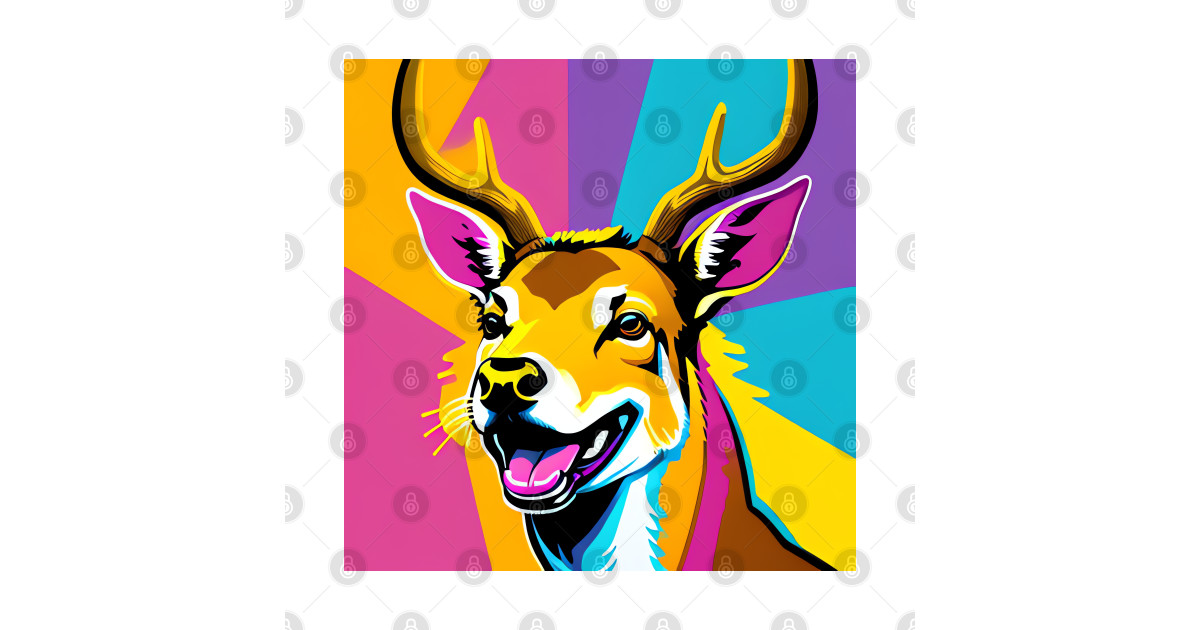 Modern Abstract Pop Art Style Laughing Deer Drawing - Deer Drawing - T ...