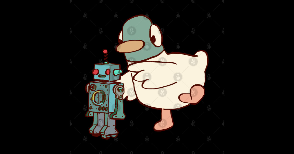 duck with robot / children cartoon - Sarah And Duck - Sticker | TeePublic