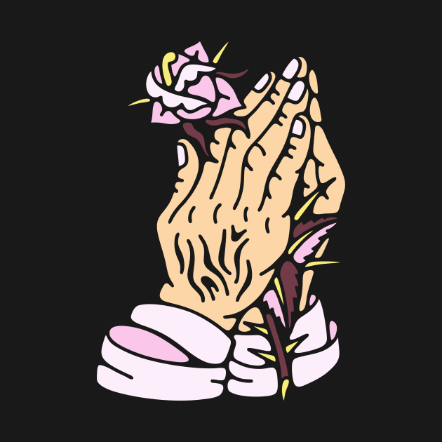 Praying hands rose - Illustration Artwork - T-Shirt | TeePublic