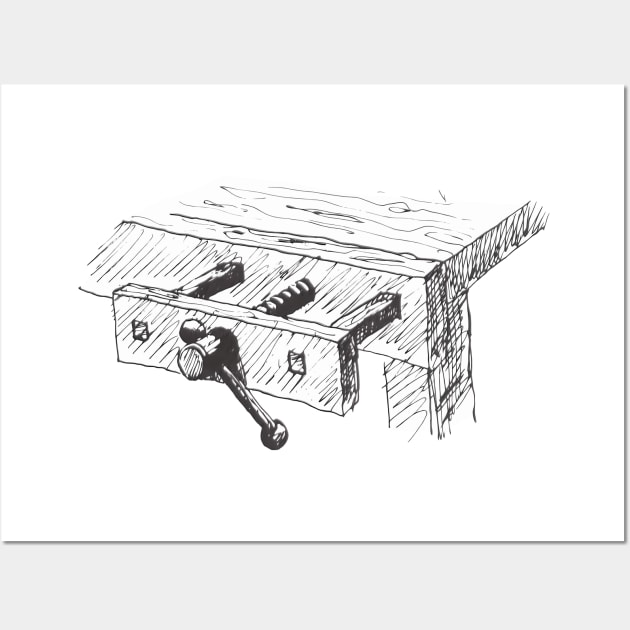 Horizontal wood vise with guides - vintage book illustration from "Old ...