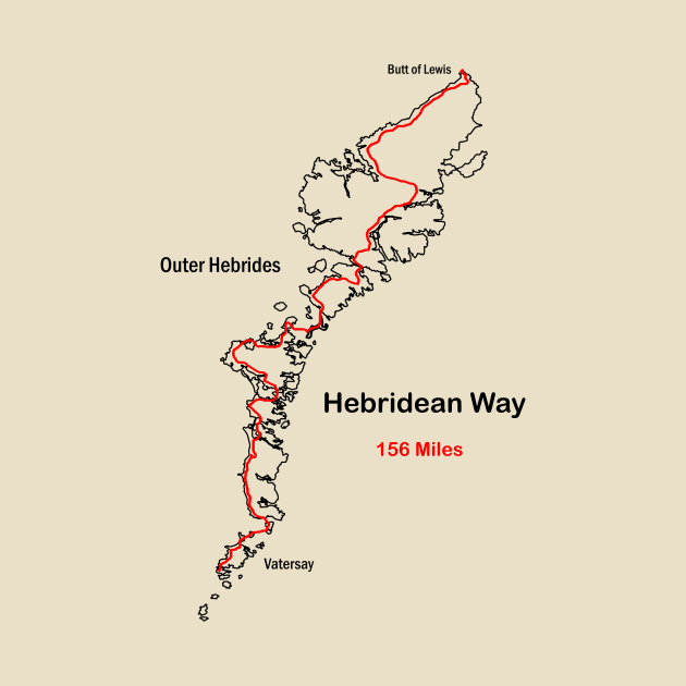 Route Map of the Hebridean Way in Scotland - Hiking Trails - T-Shirt ...