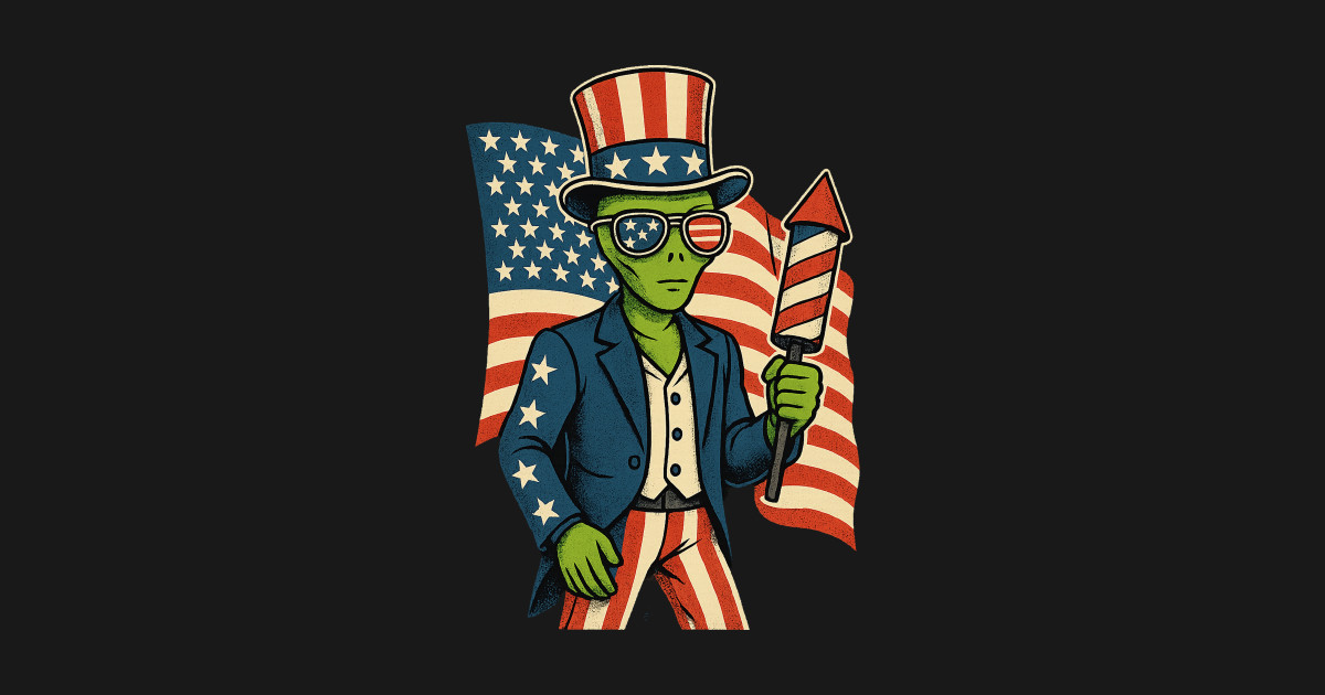 Alien Firework 4th Of July American Flag - 4th Of July - T-Shirt ...