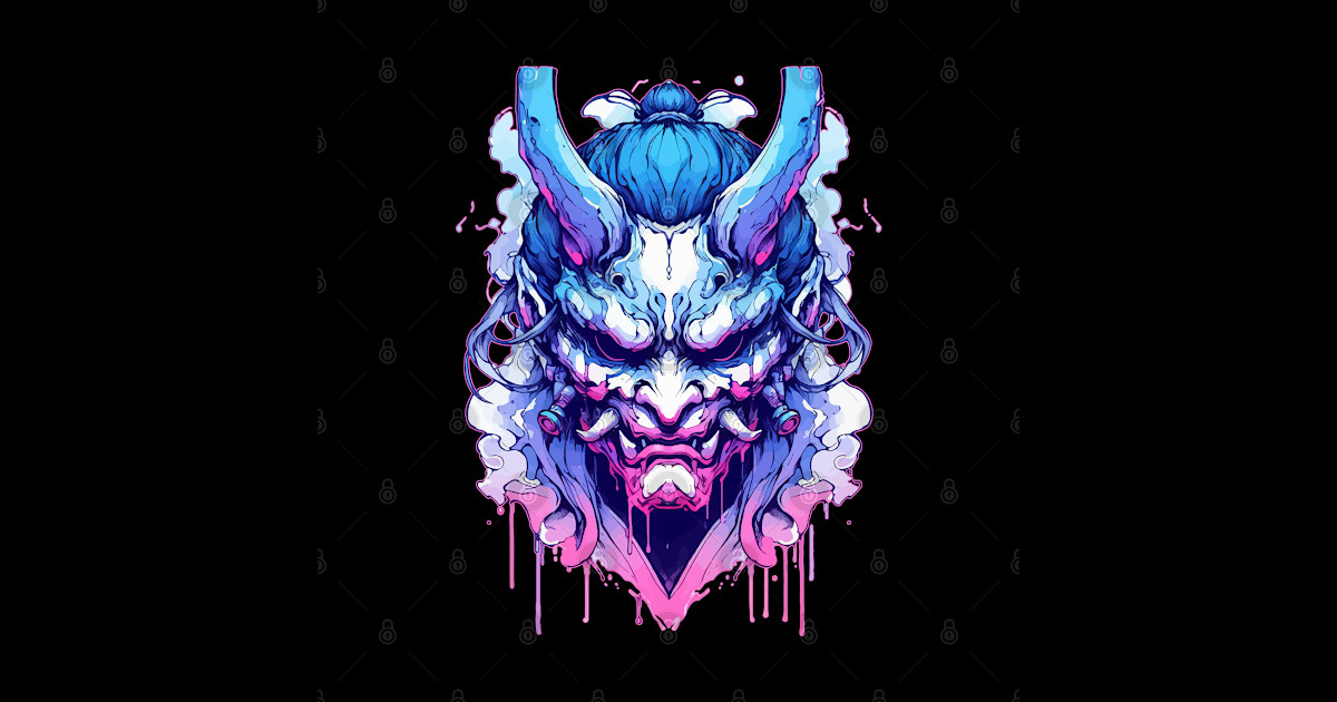 Cool Oni Demon Samurai Hannya Ogre Pink Purple - Oni Demon - Posters ...