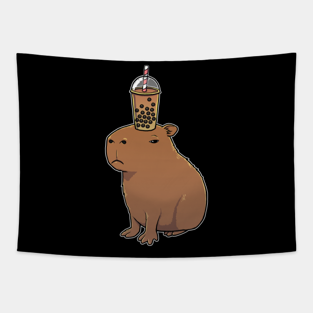 Capybara with Bubble Tea on its head - Capybara - Tapestry | TeePublic