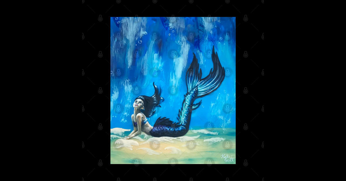 Deep Blue Mermaid Oil Painting - Mermaid - Sticker | TeePublic