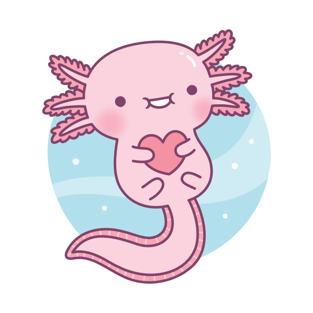 Cute Axolotl Hugging Heart - Cute Axolotl - Pin | TeePublic