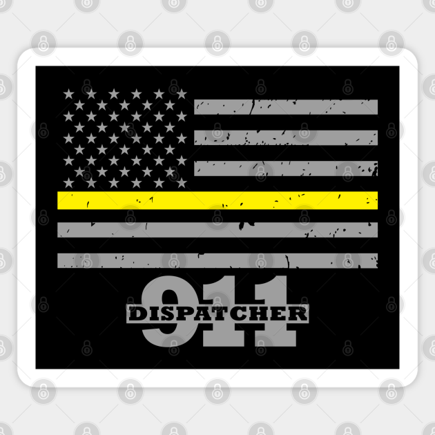 911 Dispatcher Gold Line Flag - Thin Gold Line Flag - Sticker | TeePublic