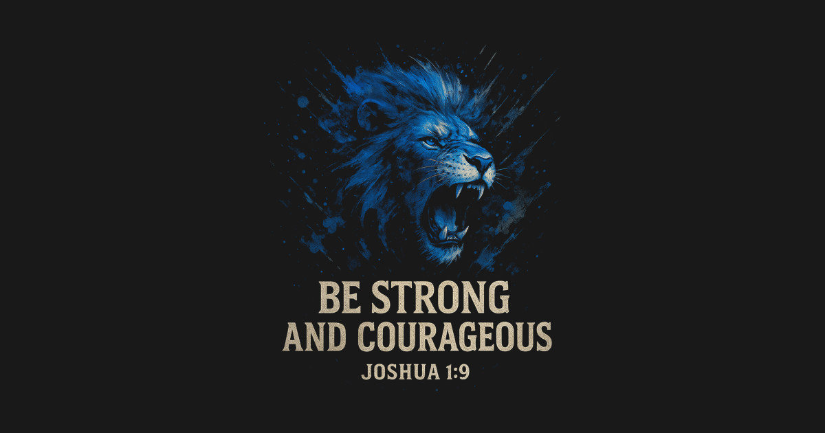 Roaring Blue Lion with Joshua 1:9 Verse - Christian Lion Art - T-Shirt ...