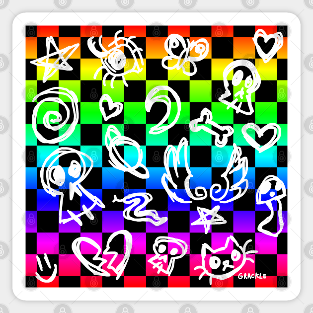 Neon Scribble Checkerboard - Checkerboard - Sticker | TeePublic