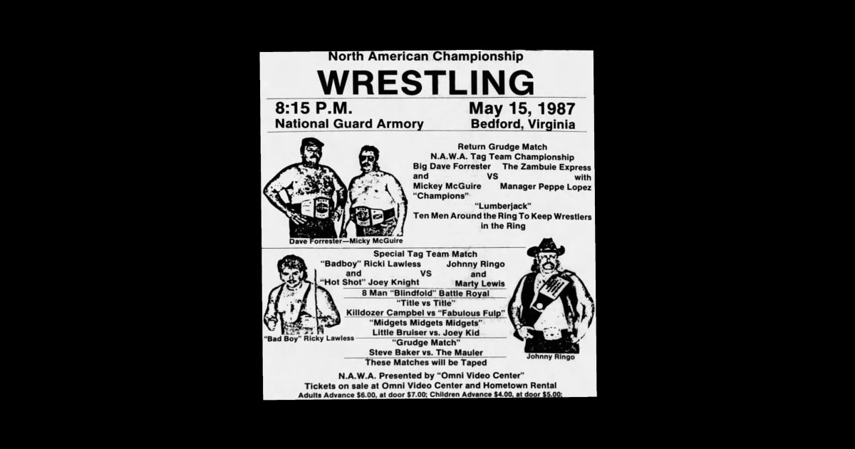 NAWA North American Championship Wrestling 1987 Bedford VA Zambuie ...