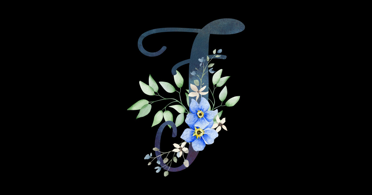 Floral Monogram F Wild Blue Flowers - Monogram F - Sticker | TeePublic