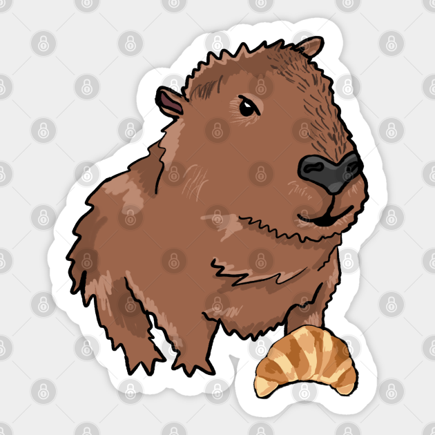 Capybara with Croissant - Capybara - Sticker | TeePublic