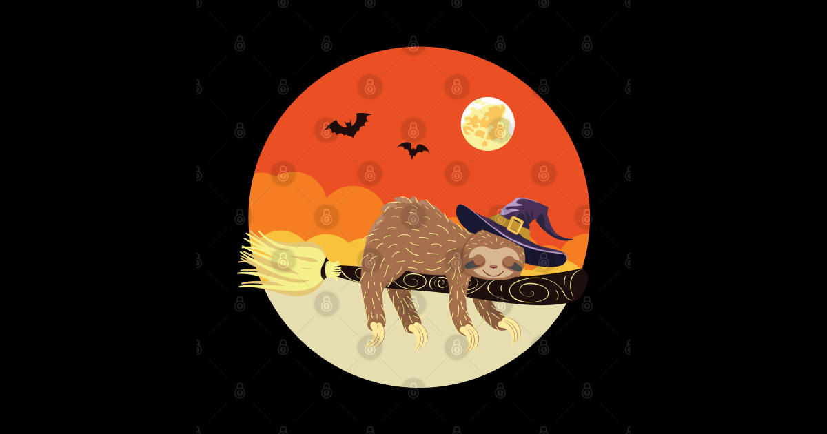 Sloth sleeping on witch broom - Sloth - Sticker | TeePublic
