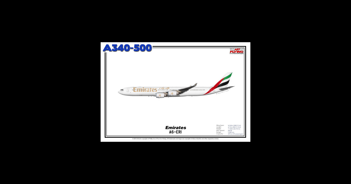 Airbus A340-500 - Emirates (Art Print) - A345 - Sticker | TeePublic