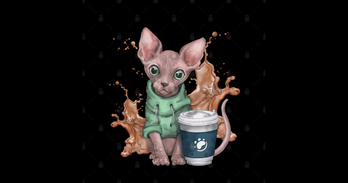Sphinx and coffee - Sphinx Kitten - Sticker | TeePublic